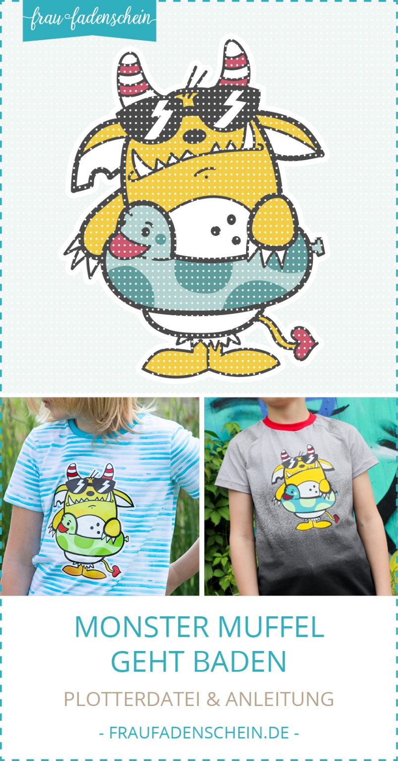 Plotterdatei Monster Muffel geht baden - Frau Fadenschein